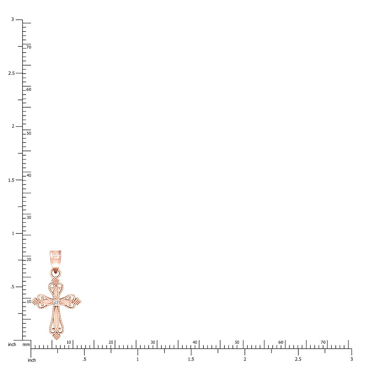 Honolulu Jewelry Company 14K Rose Gold Cross Necklace Pendant with Diamond and 18" Box Chain