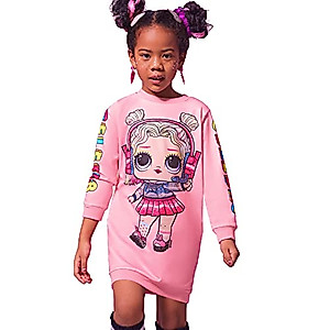 L.O.L. Surprise! Little Girls Skater A-Line Dress Long Sleeve Crewneck Sweatshirt Dress 5Y-12Y Pink