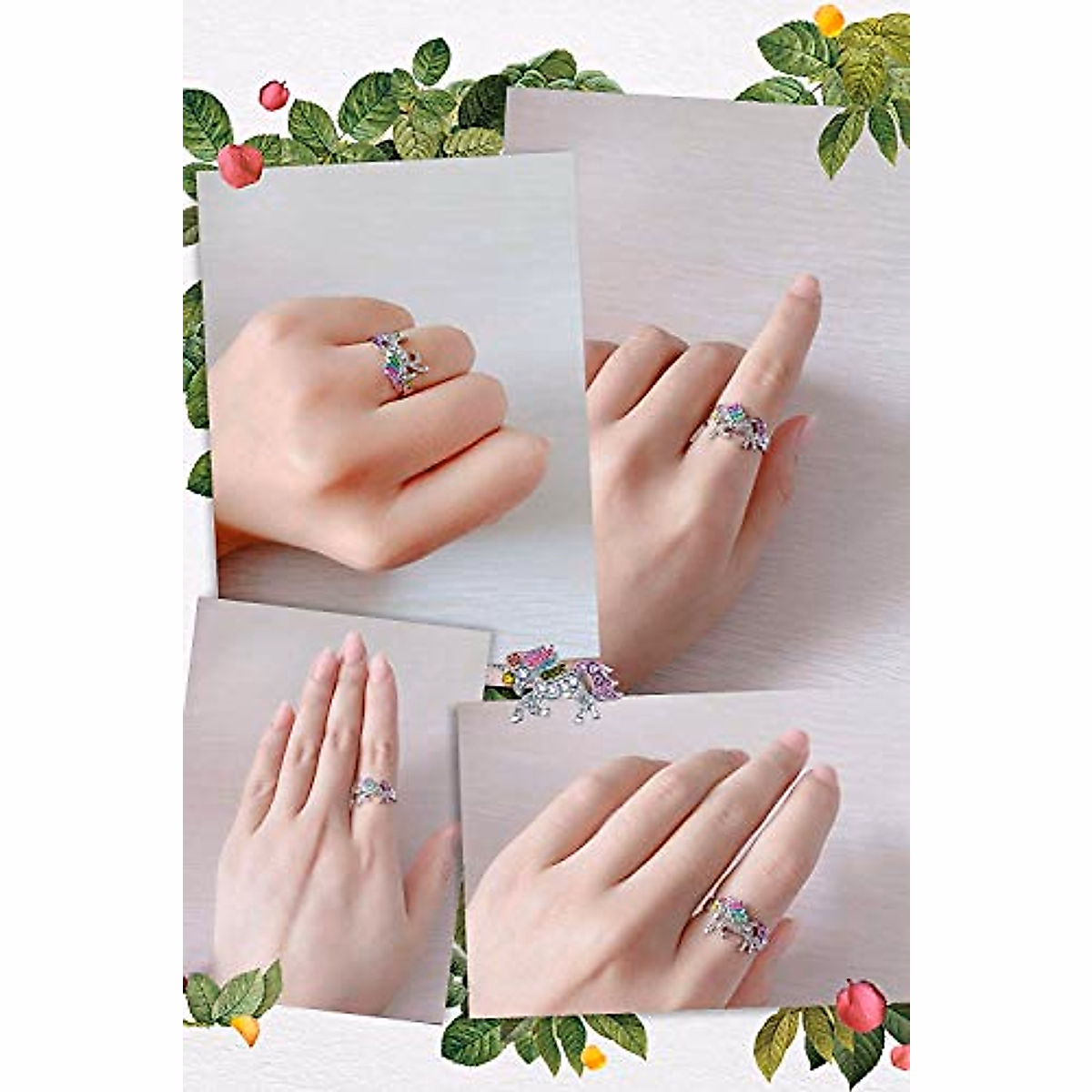 ALoveSoul Adjustable Silver Tone Little Princess Rainbow Unicorn Ring for Women Ladies Fashion Rings Gifts for Women