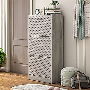 DiDuGo Shoe Cabinet with 3 Flip Drawers, Slanted Design, Shoe Organizer for Hallway Entryway Light Grey (22.4”W x 9.4”D x 42.3”H)