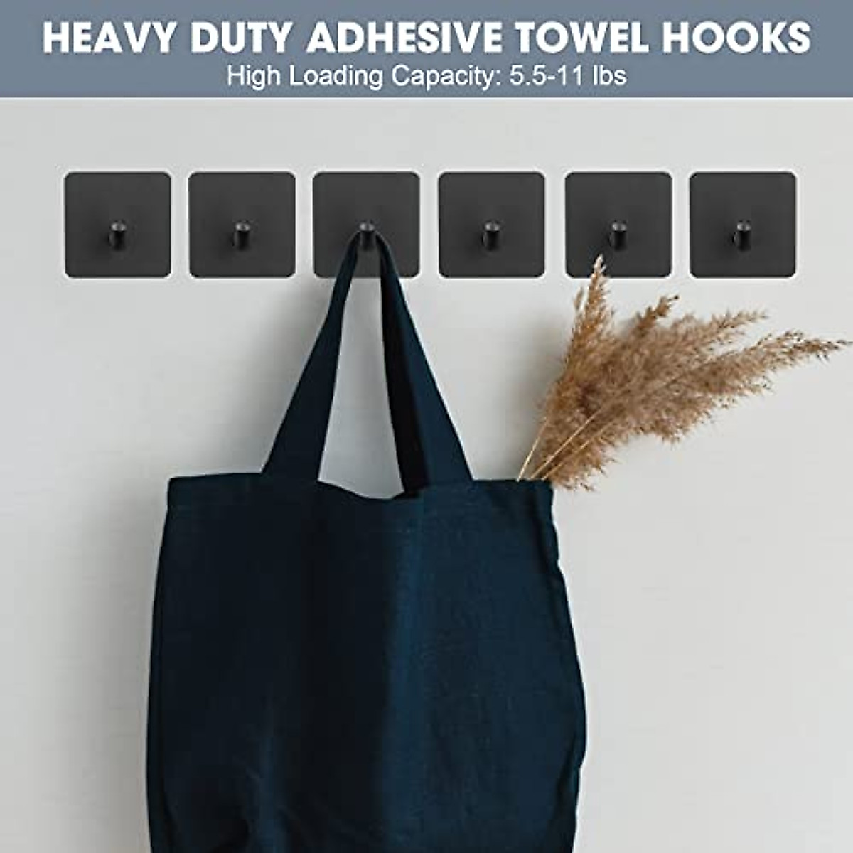 24 Pcs Self Adhesive Towel Hooks Bulk Stick on Wall Hooks Waterproof Stainless Steel Kitchen Towel Holder Heavy Duty Sticky Hangers for Hanging Bathroom Home Door Coat Robe Clothes Key (Black Color)