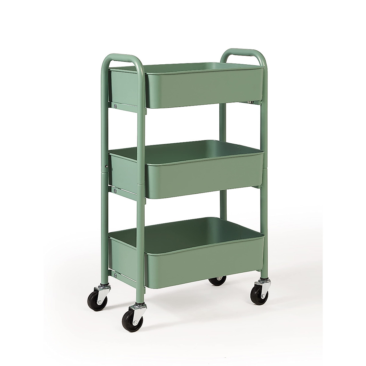 SunnyPoint 3-Tier Delicate Compact Rolling Metal Storage Organizer - Mobile Utility Cart Kitchen/Under Desk Cart with Caster Wheels (Turq, Compact (15.5" X 26.8" X 10.27"))