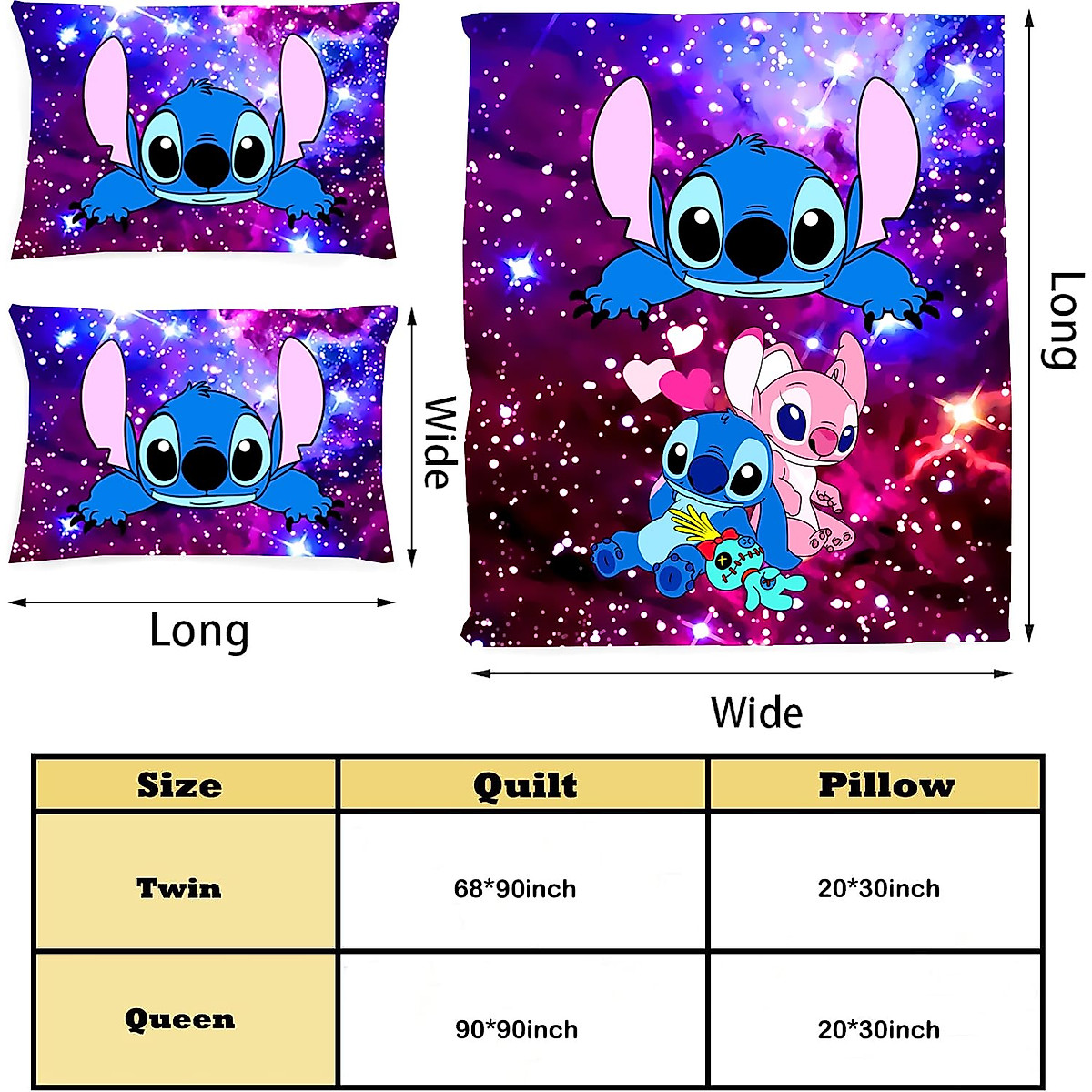 LUSTROVA 3 Pcs Cute Anime Cartoon Comforter Bed Sets with 1 Quilt Cover 2 Pillowcases 3D Printed Lightweight Bedding Sets Gifts for Girls Boys Kids Adults 68""X90"", Twin