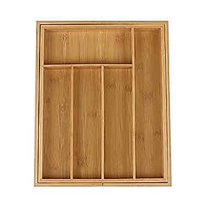 StorageMate Bamboo Drawer Organizer Silverware Tray - Adjustable Utensil Holder for cutlery - Expandable Drawer Divider for Stationery, Craft Supplies, Household Tools, Jewelry, Makeup, Hair Accessories