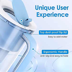 Waterdrop 200-Gallon Long-Life 10-Cup Water Filter Pitcher with 1 Filter, NSF Certified, 5X Times Lifetime, Reduces PFOA/PFOS, Chlorine, BPA Free, Blue