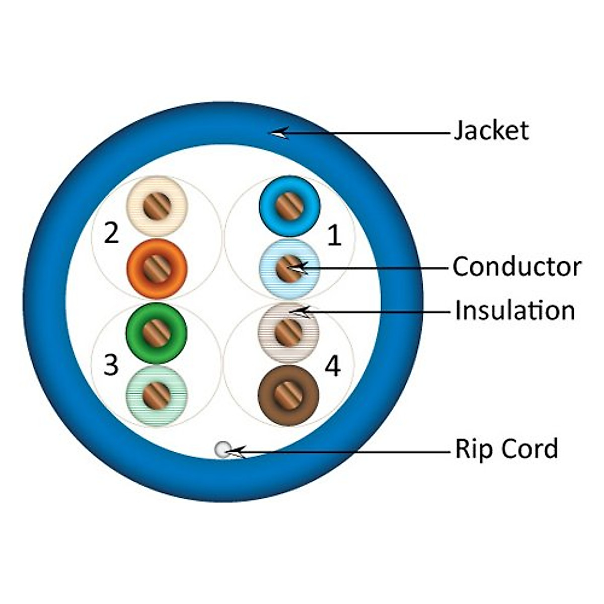 Vertical Cable CAT5E, 350 MHz, UTP, 24AWG, 8C Solid Bare Copper, Plenum, 1000ft, Blue, Bulk Ethernet Cable