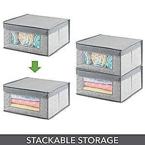 mDesign Medium Fabric Stackable Closet Storage Organizer Box with Front Window/Lid for Bedroom, Office, Mudroom Organization, Hold Clothes, Blankets, Linens, Lido Collection, 8 Pack, Gray