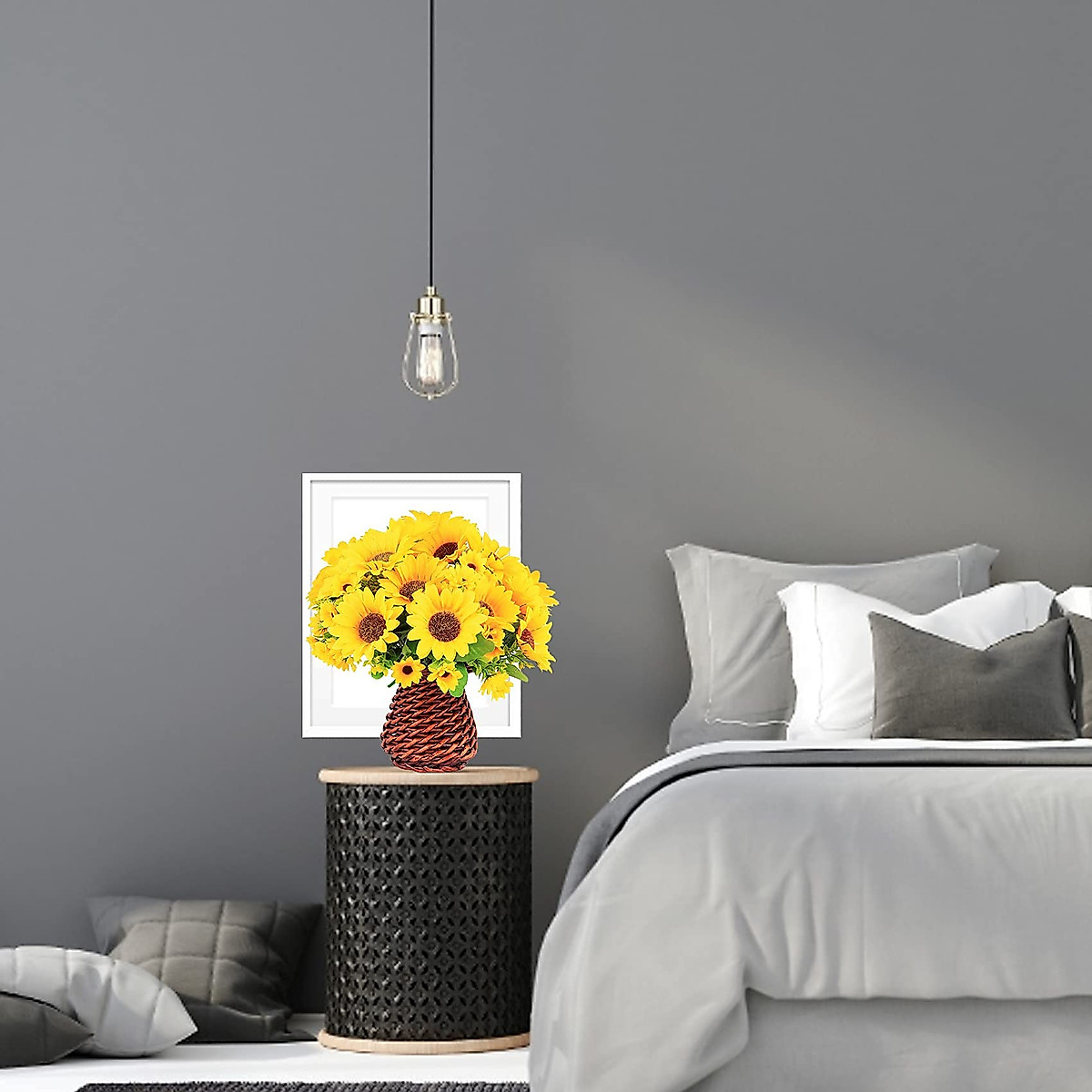 4 Bouquets of Artificial Sunflowers, Each Bunch of 4 Large Sunflowers Artificial Flowers Plus 9 Small Fake Flowers, Silk Fake Sunflowers for Home, Office, Garden Decor, DIY Flower Arrangement