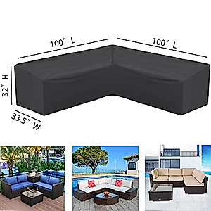 outdoor sectional cover, Waterproof patio sectional cover, outdoor sectional covers waterproof Patio Sectional Couch Cover, Garden Lawn patio furniture covers(V-Shaped-100"x100")