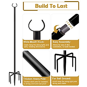 Derkniel 10 FT Outdoor String Light Pole Stand for Garden Lawn, Adjustable Globe Patio Light Post for Hanging Outside Decorate Lighting, 1 Pack