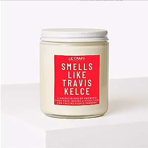 CE Craft Smells Like Travis Kelce Candle - Football Themed Candle, Gift for Kelce Fan, Gift for Her, Celebrity Prayer Candle, Gift for Him, Her (Vanilla + Oak)
