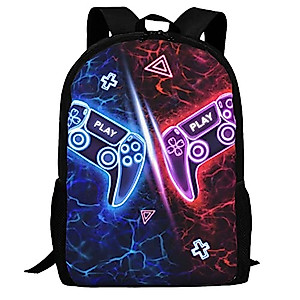 Vbadag Abstract Ice Flame Video Gamepad Weapon Backpack Schoolbag Computer Bag High-Capacity Book Bag Casual Travel Hiking Camping Daypack for Teens/Boy/Girl/Man/Woman, 17 Inch