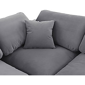 Meridian Furniture 189Grey-Sec4A Comfy Collection Modern | Contemporary Upholstered Modular Sectional, Soft Grey Velvet, Down Feather Cushions, 119" W x 79" D x 34.5" H, Grey
