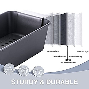 HONGBAKE Meatloaf Pan with Drain Tray, 9 x 5 Inches Loaf Pans with Insert, Nonstick Meat Loaf for Baking, Reduce the Fat and Kick Up the Flavor, Grey