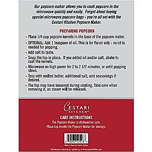 Microwave Air Popper | BPA Free Premium European Grade Clear Platinum Silicone Popcorn Maker | Replaces Microwave Popcorn Bags | Enjoy Air Popped Popcorn - No Oil Needed | by Cestari (2 Quarts)