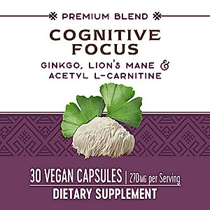 Nature's Way Cognitive Focus, with Gingko, Lion's Mane & Acetyl L-Carnitine, 270 mg per Serving, 30 Capsules