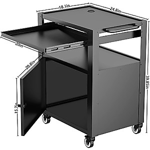Argatin AV Cart with Keyboard Tary and Locking Cabinet Laptop Cart on Wheels Utility Cart and Pullout Tray - Max Capacity 350 lbs(24.8''L x 18.1''W x 39.8''H)
