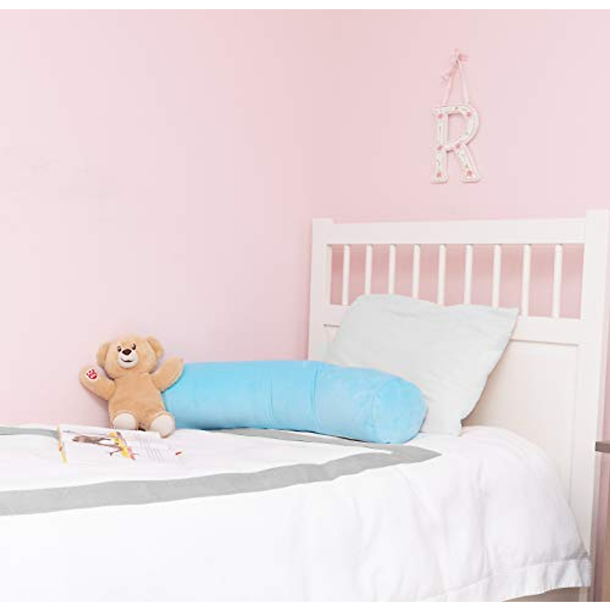 Dash Sensations Sensory Kids Body Pillow – Ultra Soft Plush Removable Cover – Large 30” Roll Cushion with Tactile Mini Beads for Naps, Sleeping, Play and Relaxation (Blue)