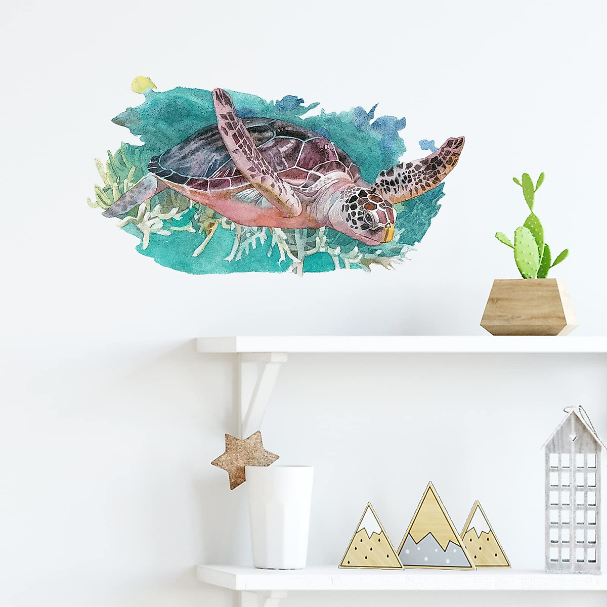 RoyoLam Sea Turtle Wall Decal Nursery Sea Animal Wall Sticker for Bathroom Removable Peel and Stick Waterproof Wall Art Decor Stickers for Kids Baby Classroom Living Room Playing Room Bedroom