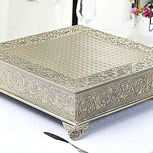 Efavormart 18” Gold Square Embossed Metal Cake Plateau Stand Riser Wedding Birthday Party Dessert Cake Pedestal Display Plate