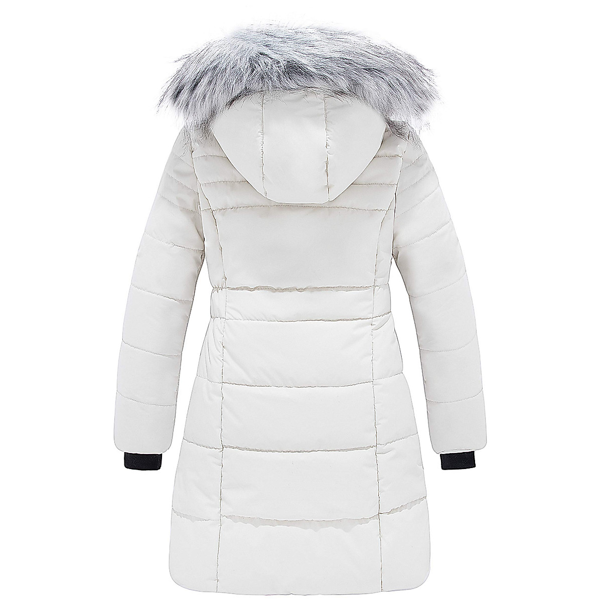 ZSHOW Girls' Hooded Winter Coat Warm Thicken Quilted Puffer Jacket Mid-Length Parka(Creamy White,8)