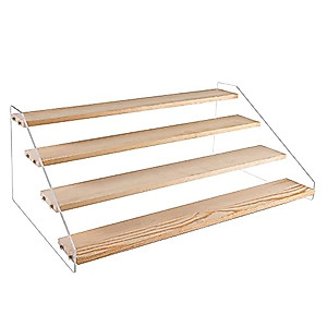 NC Upate Displays Stand 4 Tier Wood Display Stands for Vendor Events Acrylic Stand for Figure Collection Tier Display Stand for Craft Shows Acrylic Display Cupcake Stand Cologne Organizer (Large)