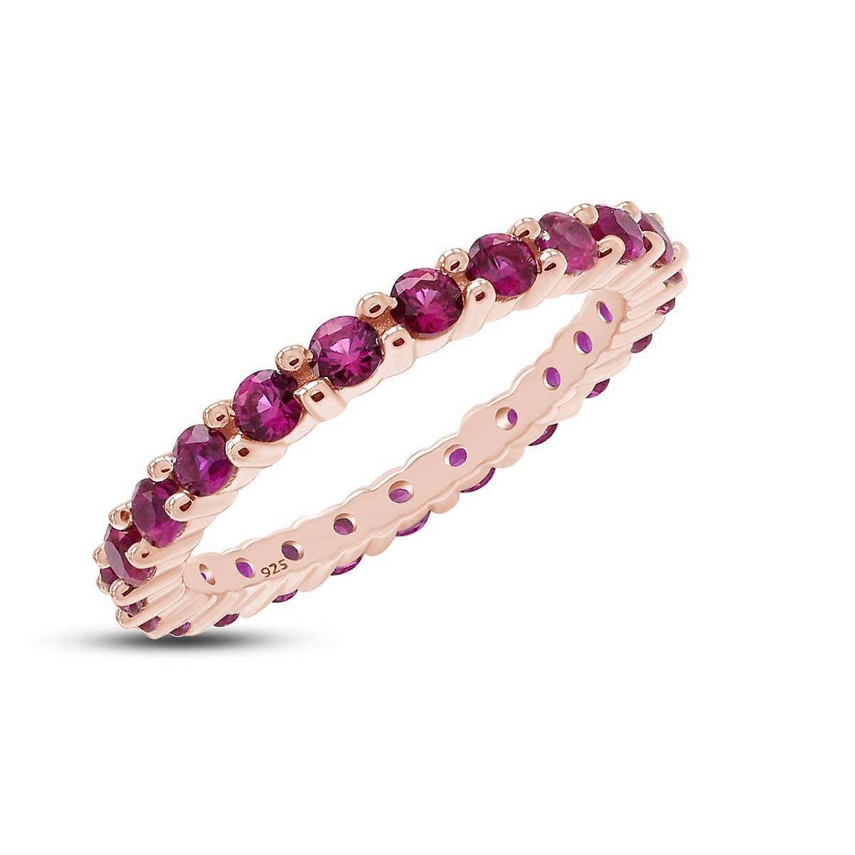 Ruby Round Cut Stackable Eternity Band Ring For 14k Rose Gold Over Sterling Silver Jewelry For Womens Ring Size-7