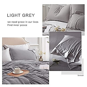 SEMECH Duvet Cover Queen Size Grey Microfiber Comforter Cover Set 5 Piece with Eye Mask and Zipper, 2 Brushed Pillow Shams and 2 Satin Pillowcases - 90x90 inches