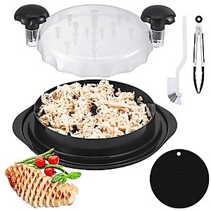Fingertip WD Chicken Shredder Tool Twist,Meat Shredder with Cleaning Brush,Silicone Pad,Food Tongs,Meat Shredder Machine and Anti-Slip Base,Dishwasher Safe,Cleaning Brush,Ergonomic Handle