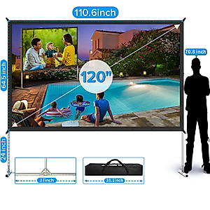 Projector Screen Outdoor,JWSIT 120 inch Outdoor Movie Screen-Upgraded 3 Layers PVC 16:9 Outdoor Projector Screen,Portable Video Projection Screen with Carrying Bag for Home Theater Backyard