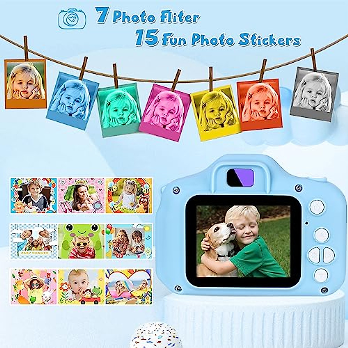Kids Digital Camera, Toddler Camera, Kid Camera with 2 Inch Screen and 32Gb SD Card, Camera for Kids, Toys for 5 Year Old Girls, Birthday Gifts Christmas Toy for 3 4 5 6 7 8 Childs Boys(Blue)