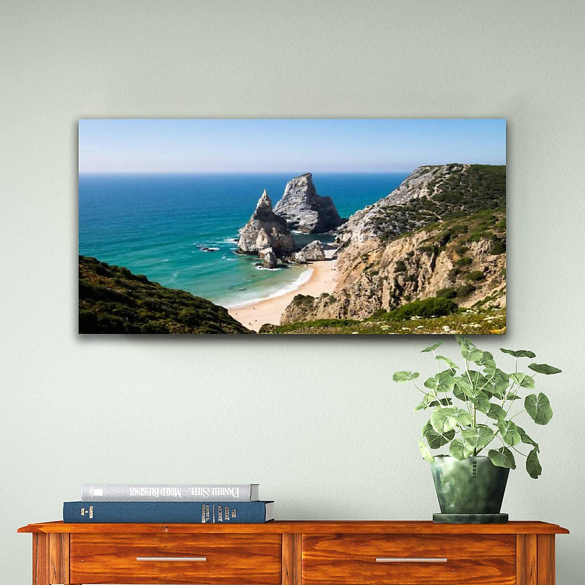 Framed Canvas Wall Art Print On Canvas Praia da Ursa beach on a sunny day Portugal Pictures Posters Artwork for Living Room Bedroom Ready to Hang Wall Decor 20X40