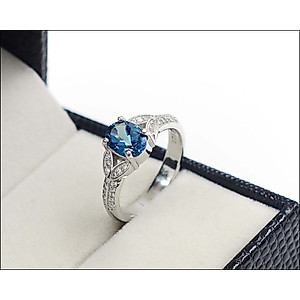 925 Solid Silver Natural London Blue Topaz 8X6 MM Oval Cut December Birthstone Statement Unisex Proposal Ring For Love and Friendship Gift (Rhodium Plated Silver, 6)