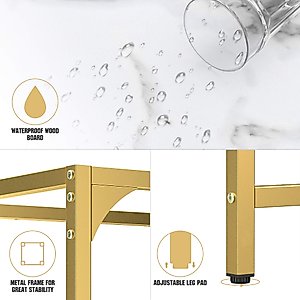 Teraves Reversible Computer Desk for Small Spaces with Shelves,Gaming Desk Office Desk for Home Office (55in, White Marbling+ Gold Frame)