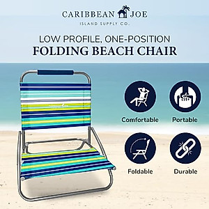 CARIBBEAN JOE Folding Beach, 1 Position Lightweight and Portable Foldable Outdoor Camping Chair, Blue Lime Stripe