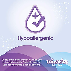 Baby Wipes by MIMADITO – Made with Natural Extracts, Purified Water. Light Scent and Soft Cloth. Keep Your Baby Sensitive Skin Fresh and Clean. A Must Have in Your Diaper Bag. Dispenser Pack 72ct.