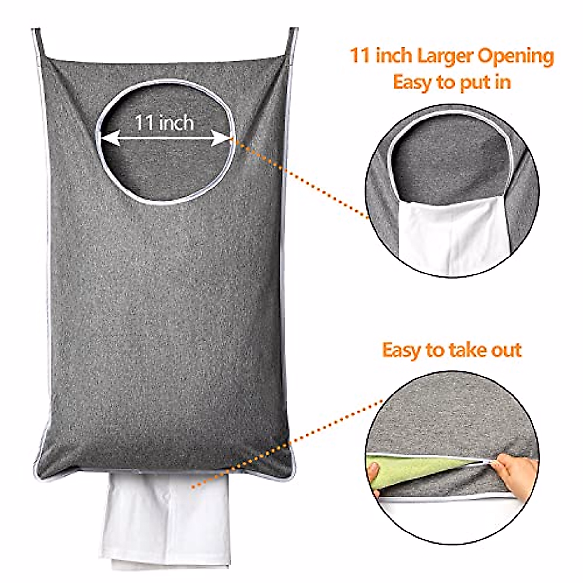 ANSTROUT XL Hanging Laundry Hamper, Extra Large Tear-resistance Door Hamper with 2 Types Hooks for Dirty Clothes, Save Bathroom Space Hanging Laundry Bag (36.5x 22 Inch ,Grey)