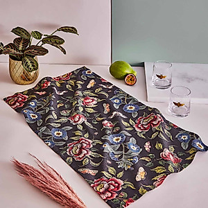 Spode Creatures of Curiosity Floral Tea Towel | Cotton Dish Towel | Highly Absorbent | Quick Drying | Multi-Purpose Absorbent Kitchen Towel | Dark and Edgy Floral Motif (1 Pack)
