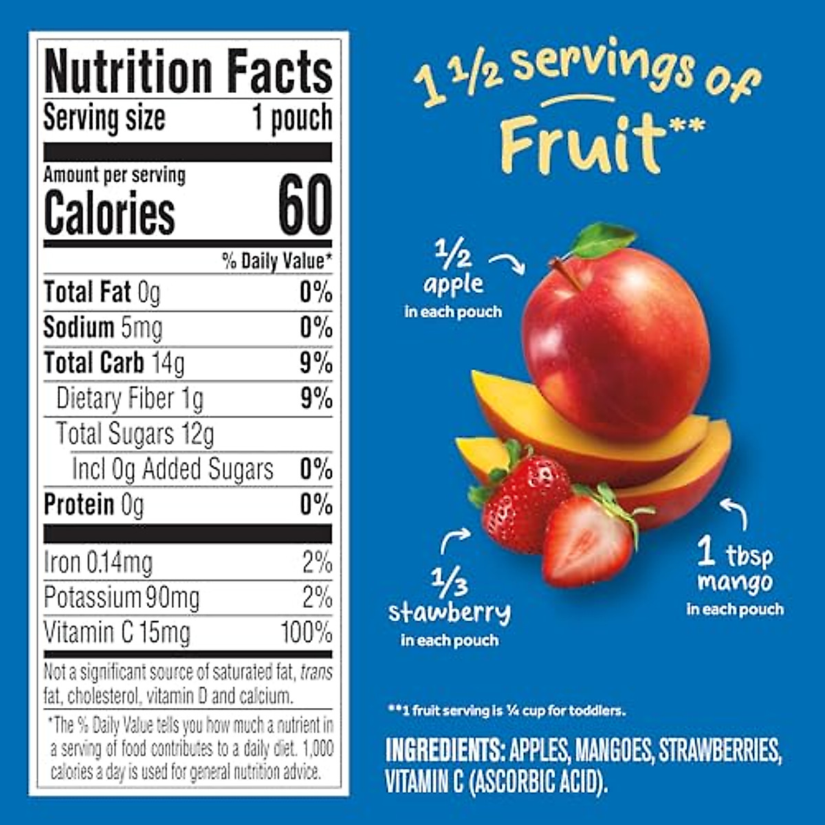 Gerber Baby Food Pouches, Toddler 12+ Months, Apple Mango Strawberry, 3.5 Ounce (Pack of 12)