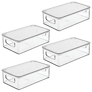 mDesign Plastic Storage Bin Box Container, Lid, Built-In Handles, Organization for Makeup, Hair Styling Tools, Accessories in Bathroom Cabinet, Cupboard Shelves, Ligne Collection, 4 Pack - Clear/Clear