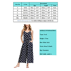 wexcen Womens Floral Printed Jumpsuits Casual Sleeveless Spaghetti Strap Rompers Wide Leg Pants with Two Pockets (Polka dot, XXL)