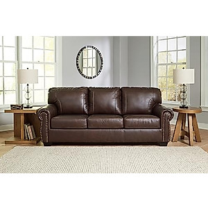 Signature Design by Ashley Colleton Classic Leather Match Sofa with Nailheads, Dark Brown