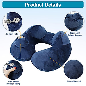 Self-Inflatable Travel Pillow with Eye Mask Earplugs Compact Bag, Inflatable Neck Pillow Support for Sleeping and Traveling, Airplane Pillow for Long Flight, Neck Cushion for Car Home Office Train