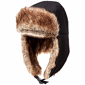 Amazon Essentials Men's Trapper Hat with Faux Fur, Black, One Size