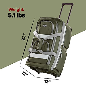 Olympia U.S.A. 22 inch Carry On 8 Pockets Wheeled Rolling Duffel Bag Water Resistant Luggage Lightweight Travel Suitcase with Retractable Handle