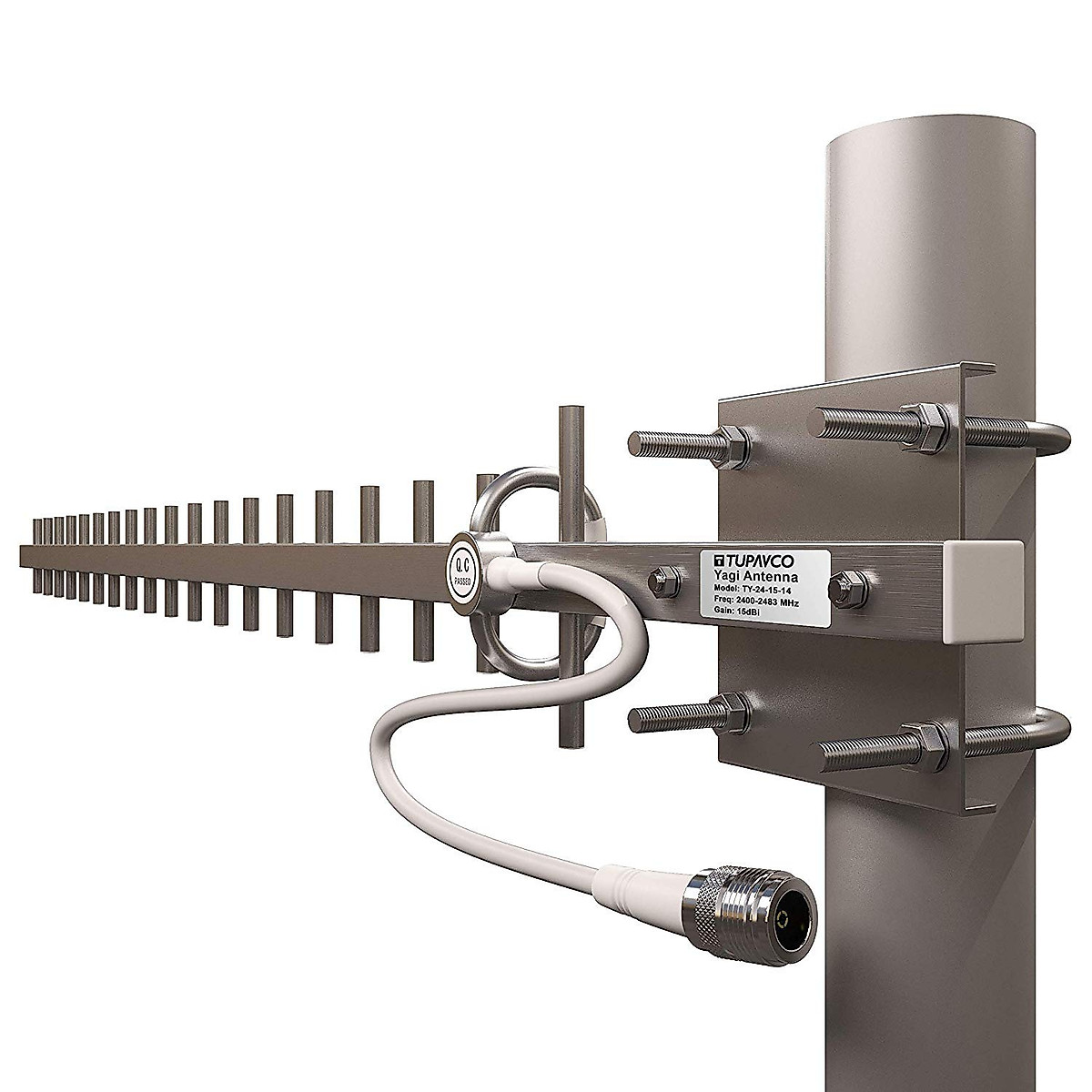 Tupavco TP513 Yagi WiFi Antenna 2.4GHz (17dBi) Outdoor Directional Signal (H:25° V:24°) Long Distance Range (High-Gain Weatherproof) Wireless Network (Pole Mount) N-Female Pigtail Connector