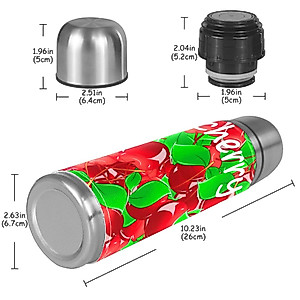 Stainless Steel Leather Vacuum Insulated Mug Cherry Thermos Water Bottle for Hot and Cold Drinks Kids Adults 16 Oz