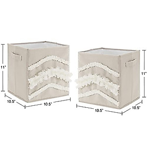 Sweet Jojo Designs Boho Bohemian Foldable Fabric Storage Cube Bins Boxes Organizer Toys Kid Baby Children - Set of 2 - Solid Taupe Beige Ivory Cream Off White Linen Farmhouse Shabby Chic Modern Tufted