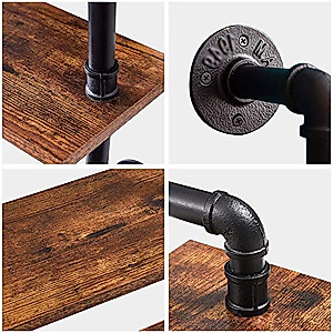 FOTEE Industrial Pipe Shelf Bracket, 2 Tiers Retro Wall Mounted Floating Shelf, Wood Look DIY Storage Shelving Bookshelf, Farmhouse Bathroom Shelving for Room/Kitchen/Office,Black