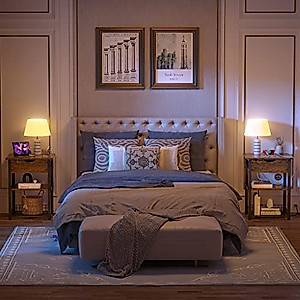 Cyclysio Nightstand Set of 2 with Charging Station, End Table Side Table with USB Ports and Outlets, Flip Top Night Stands with Shelves, Slim Bedside Sofa Table for Living Room, Bedroom, Rustic Brown